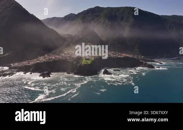 Coastal farm visuals, Aerial shots showcasing vibrant green fields and ...