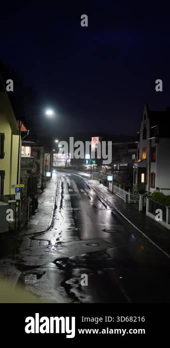 night city ambiance, quiet urban street at night, serene yet tense city ...