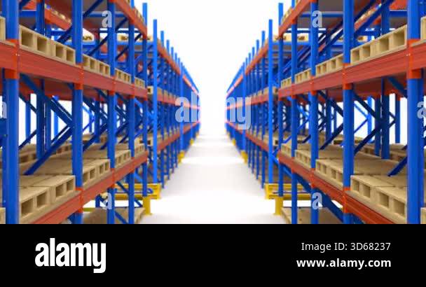 Camera moving along of double row of pallet racking system - 3D ...