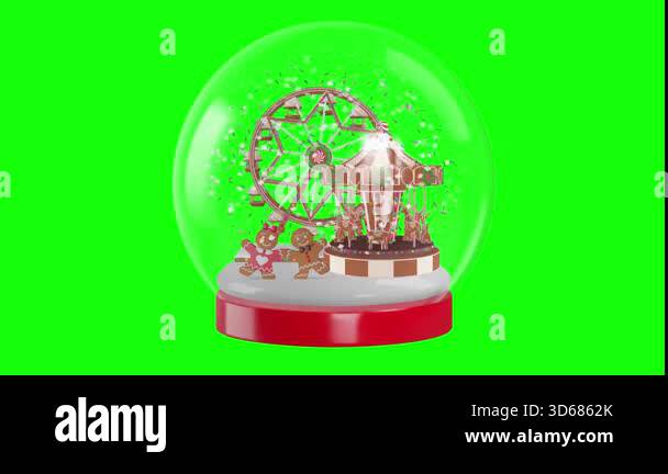 christmas snow globe with animated gingerbread carousel and ferris ...