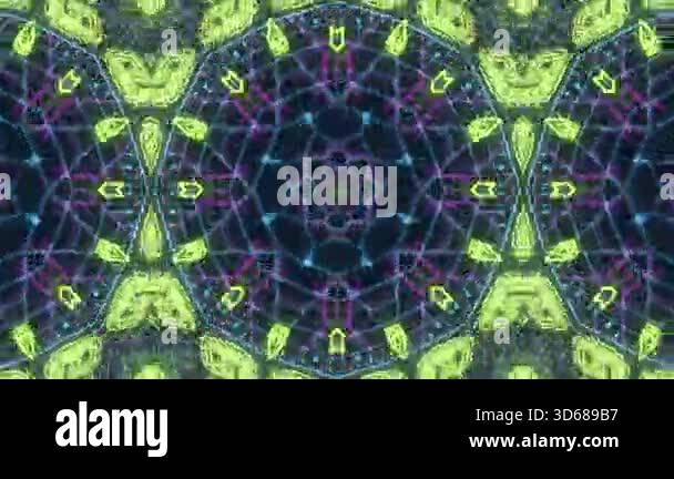 Abstract Geometric Kaleidoscope with Neon Green Circuits and Grid Lines ...