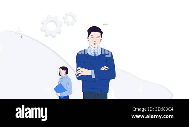 Business management. Moving banner with group of office workers ...