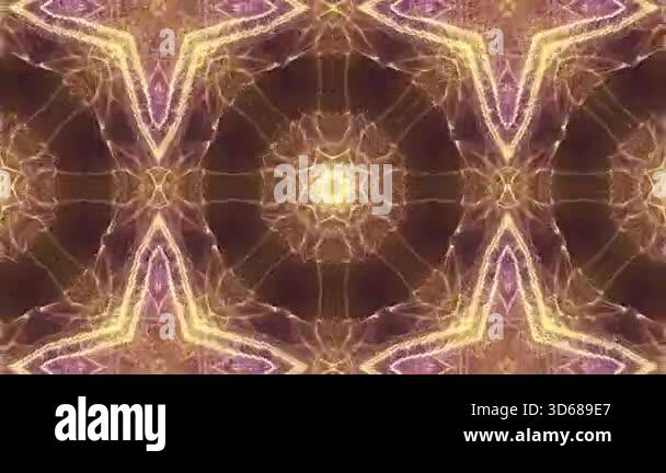 Abstract Digital Art Kaleidoscopic Pattern in Vibrant Yellow and Purple ...