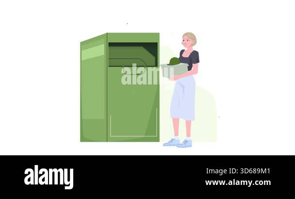 Eco friendly lifestyle. Moving banner with happy woman donating clothes ...
