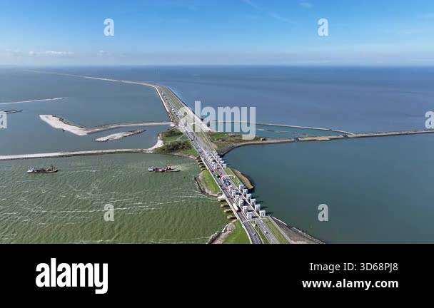 Aerial video from the sluices at the Afsluitdijk in the Netherlands Stock Video Footage - Alamy