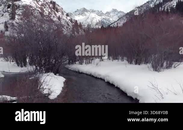 Aerial drone view of Mountains range landscape covered with virgin ...