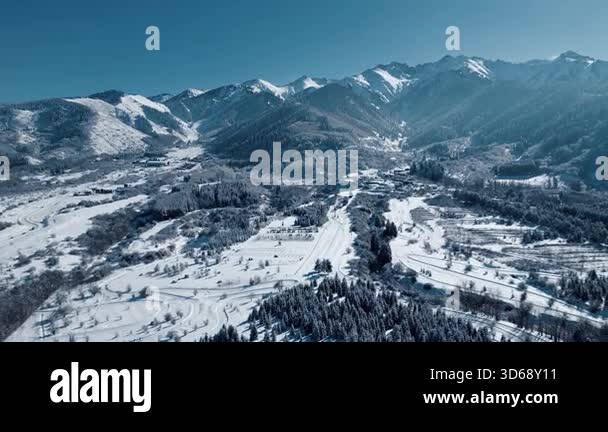 Aerial drone view of Mountains range landscape covered with virgin ...
