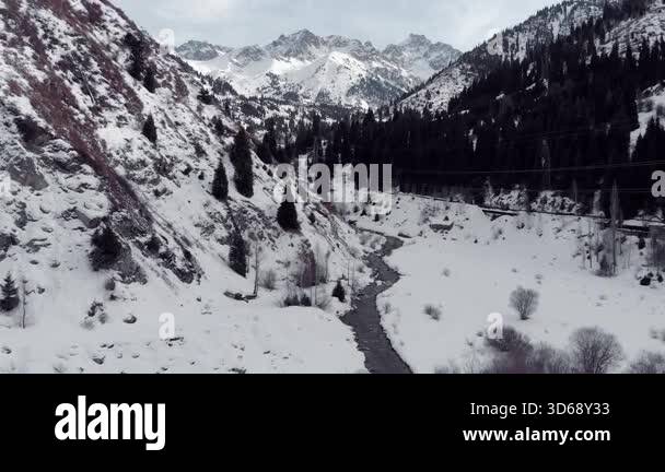 Aerial drone view of Mountains range landscape covered with virgin ...