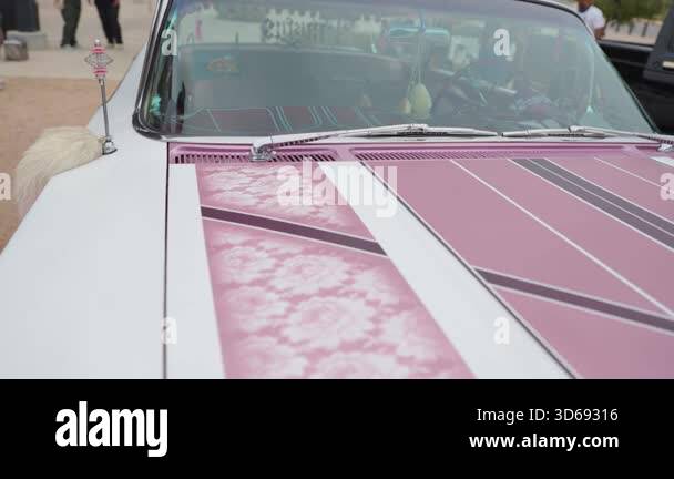 Austin, Texas USA - September 7 2025 White Lowrider Car Hood and Roof ...