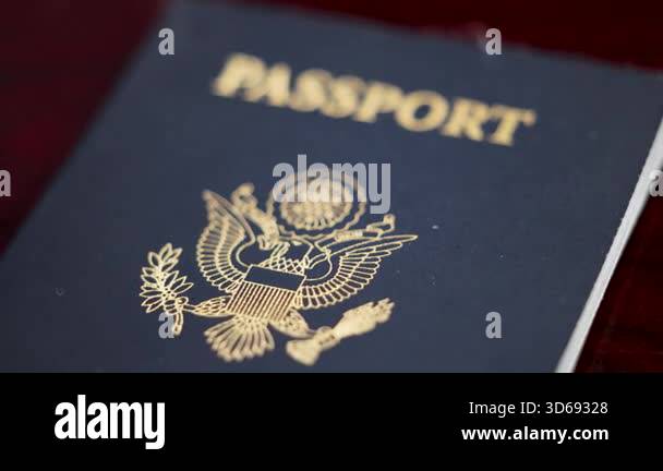 Close up of United States passport on wooden table travel ...