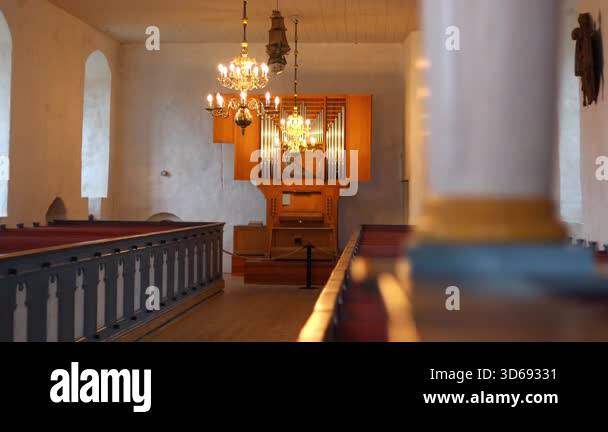 Interior of a historic church inside a medieval castle, stone walls ...