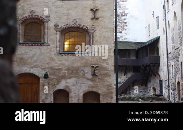 Beautiful medieval castle exterior surrounded by nature, stone walls ...