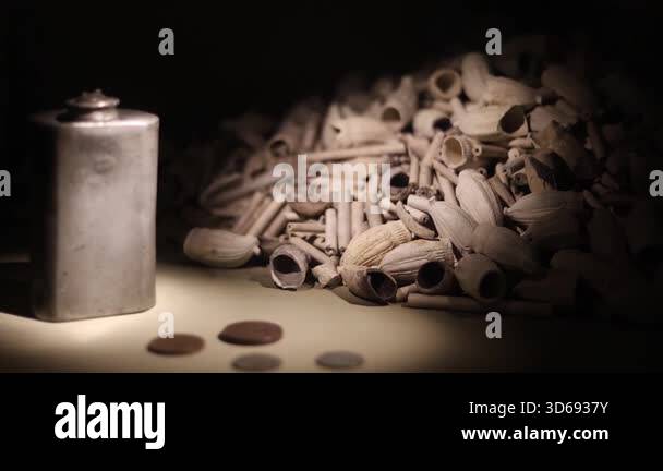 Collection of antique objects inside a medieval castle, including old ...