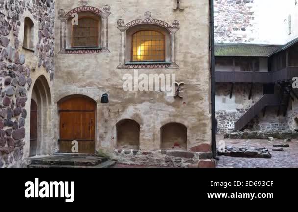 Beautiful medieval castle exterior surrounded by nature, stone walls ...