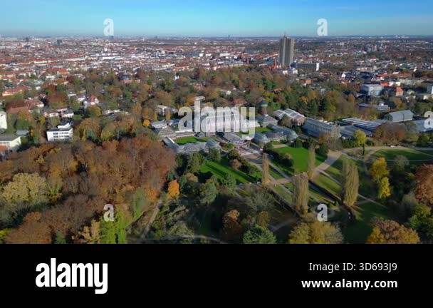Aerial view highlighting the Botanical Garden Berlin greenhouses ...