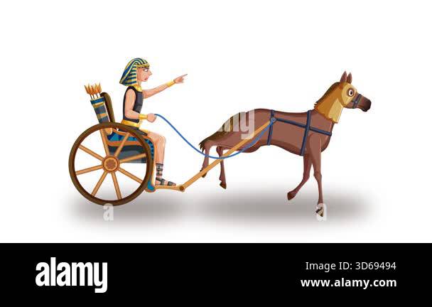 Pharaoh riding a horse-drawn chariot in motion Stock Video Footage - Alamy