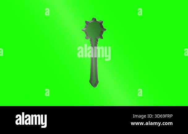 Medieval silver mace spinning on vibrant green backdrop, demonstrating ...