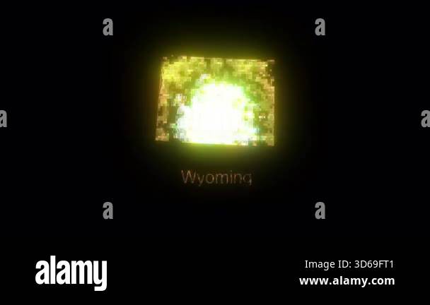 Digital glitch distorting wyoming state map, emerging and dissolving ...