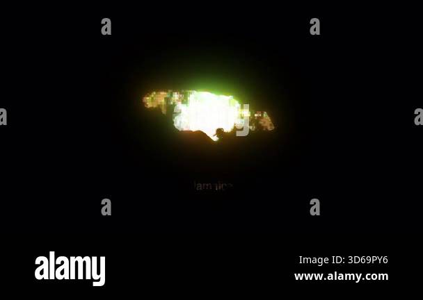 Jamaica map glowing and fading with digital distortion, revealing ...
