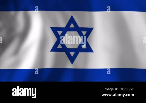 Soft blowing wind gently moving israeli national flag with blue white ...