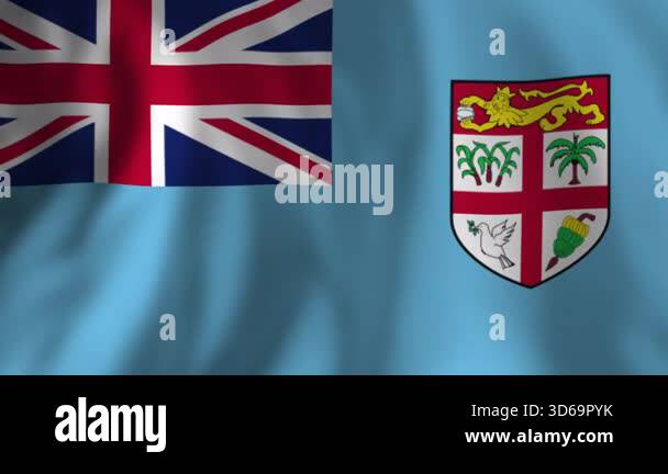 Fiji national flag gently waving, showcasing vibrant blue, red, and ...