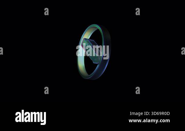 Holographic pen nib rotating inside a circle on a black background ...