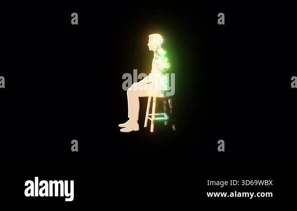 Digital businessman silhouette materializing and sitting on stool ...