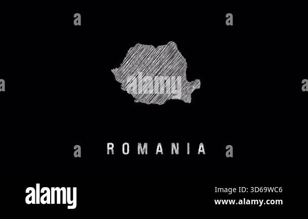 Romania geographical map drawing with scribbling animation effect ...