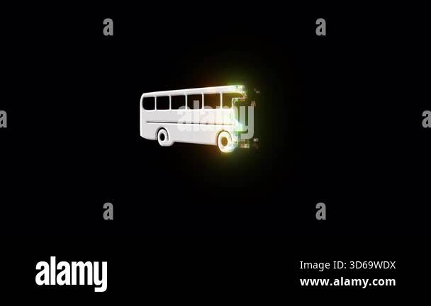 Digital glitch creating visual distortion of white passenger bus ...