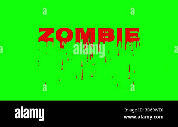Bloody dripping ZOMBIE text on a chroma green screen, ideal for scary ...