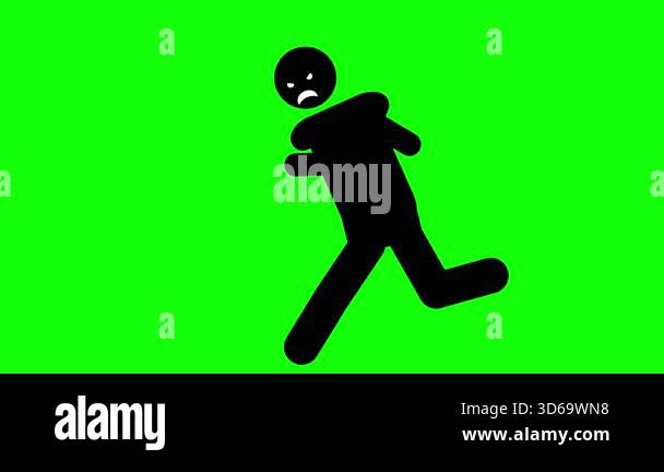 Minimalist stickman pictogram of a man running (angry expression), with ...