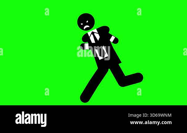 Minimalist stickman pictogram of a executive man running (angry ...