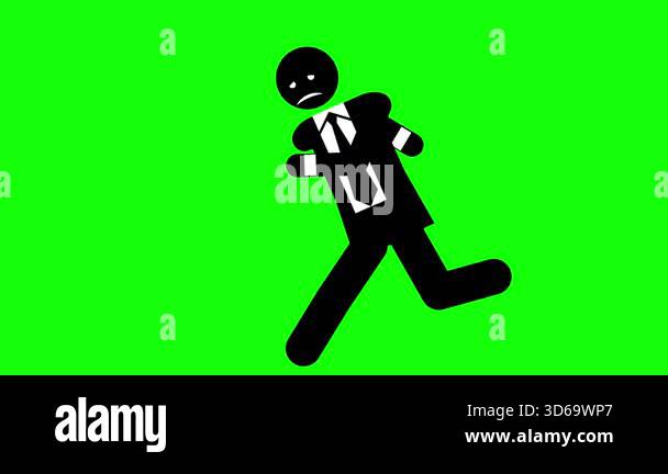Minimalist stickman pictogram of a executive man running (sad ...