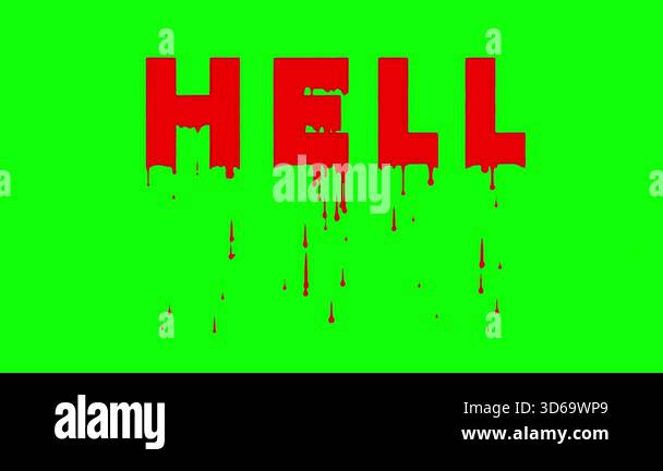 HELL word animation featuring dripping blood on green background, great ...