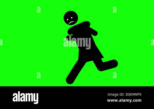 Minimalist stickman pictogram of a woman running (sad expression), with ...