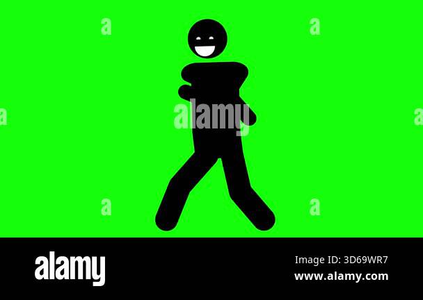 Minimalist stickman pictogram of a man walking (happy expression), with ...