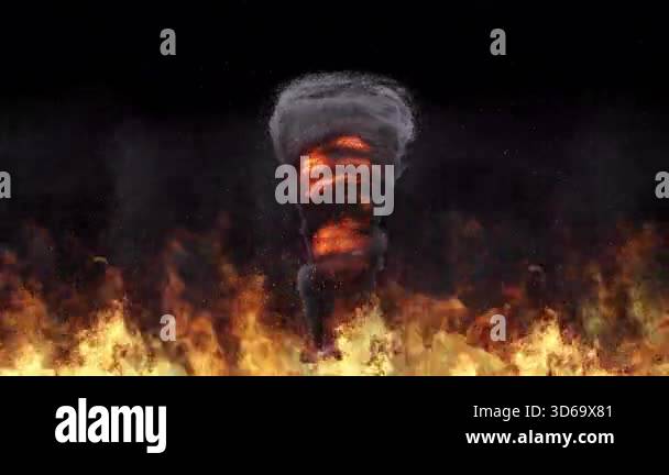 Realistic fire tornado animation with swirling flames, smoke, and ...