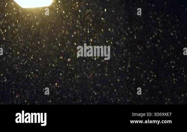 Snow falling at night under streetlight, illuminated flakes creating ...