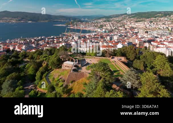 Aerial view of the historic Fortress of El Castro in Vigo, Pontevedra ...