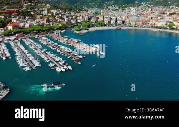 Aerial view of the picturesque resort town of Rapallo in Liguria, Italy ...