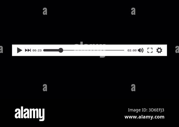 Animation of a black video player control bar with a progress bar on a ...
