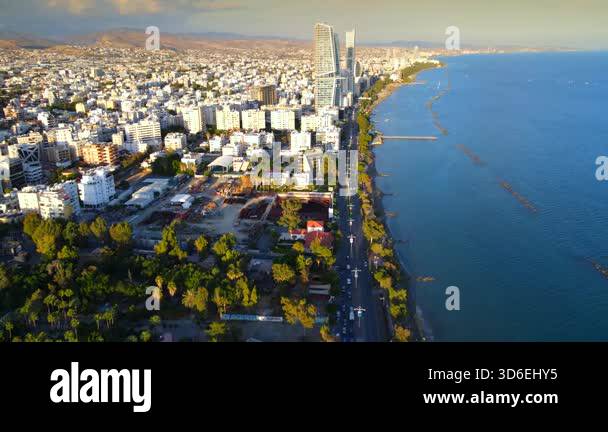 Aerial panoramic view of Limassol, Cyprus, highlighting the modern ...