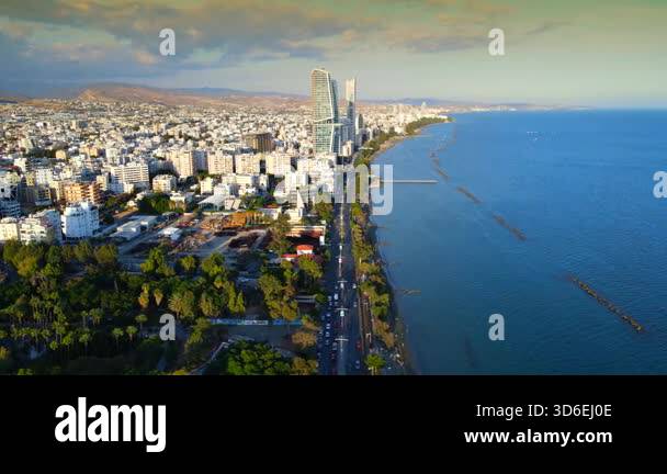 Aerial panoramic view of Limassol, Cyprus, highlighting the modern ...