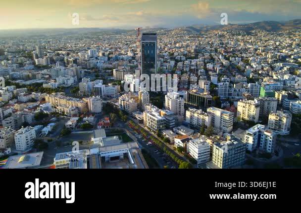 Aerial panoramic view of Limassol, Cyprus, highlighting the modern ...