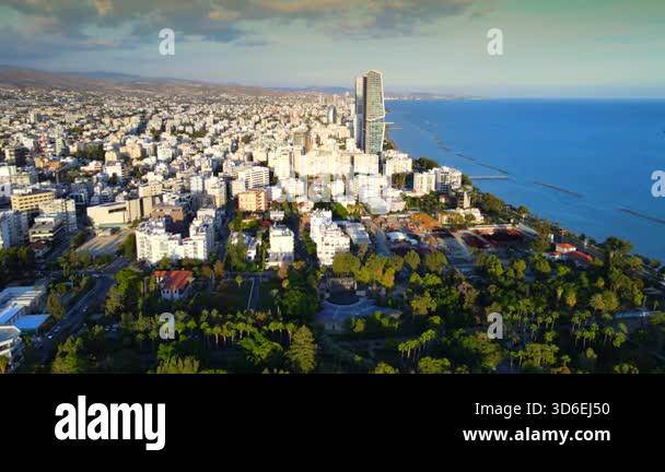 Aerial panoramic view of Limassol, Cyprus, highlighting the modern ...