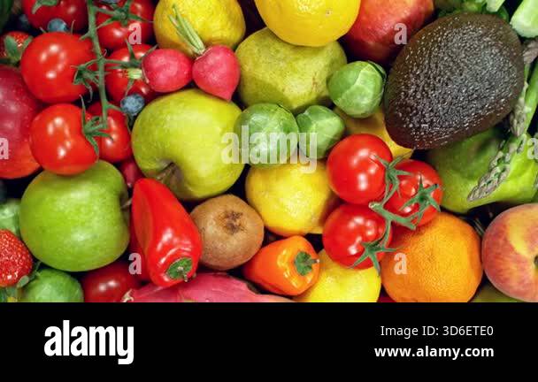 Various Kind of Fresh Fruits and Vegetable. Camera Placed on Motion ...