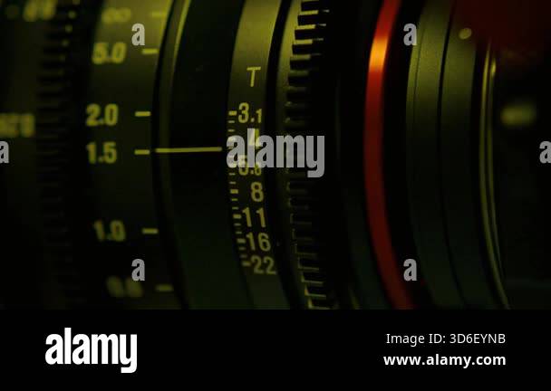 A detailed shot of a camera lens, highlighting its aperture and focal ...