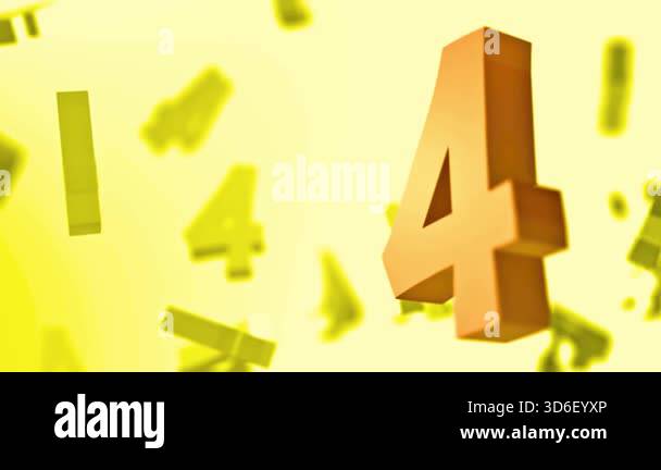 A golden number four floats against a soft yellow backdrop. Blurred ...