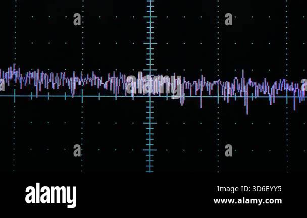 A close up view of an oscilloscope display. It shows a fluctuating ...