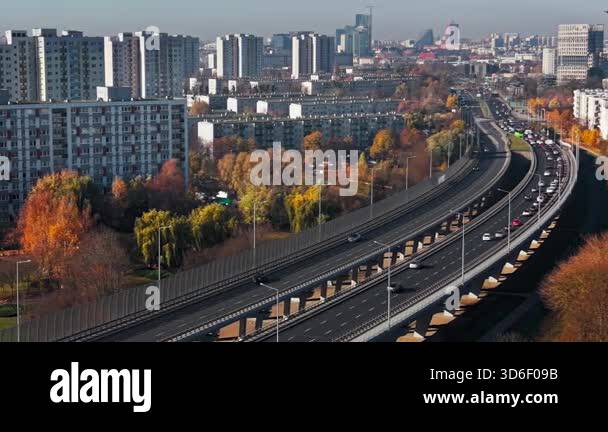 Residential Blocks Expressway Traffic cityscape Poznan drone aerial ...